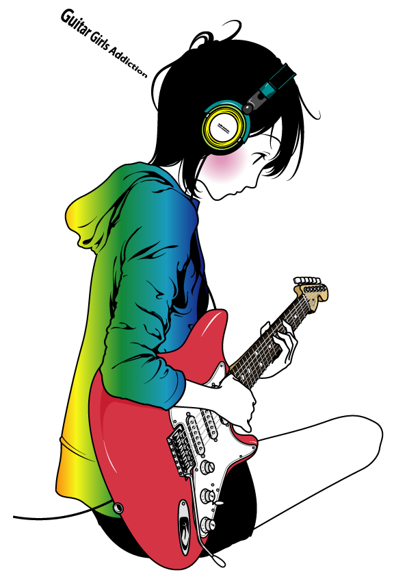 Safebooru - black eyes black hair blush guitar headphones hoodie ...