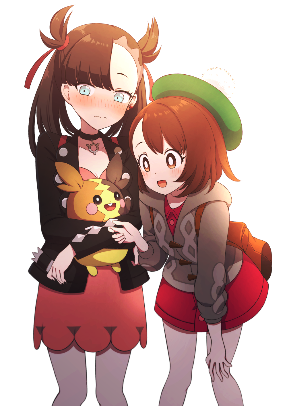 Safebooru - 2girls aqua eyes bag black hair blush brown hair cardigan ...