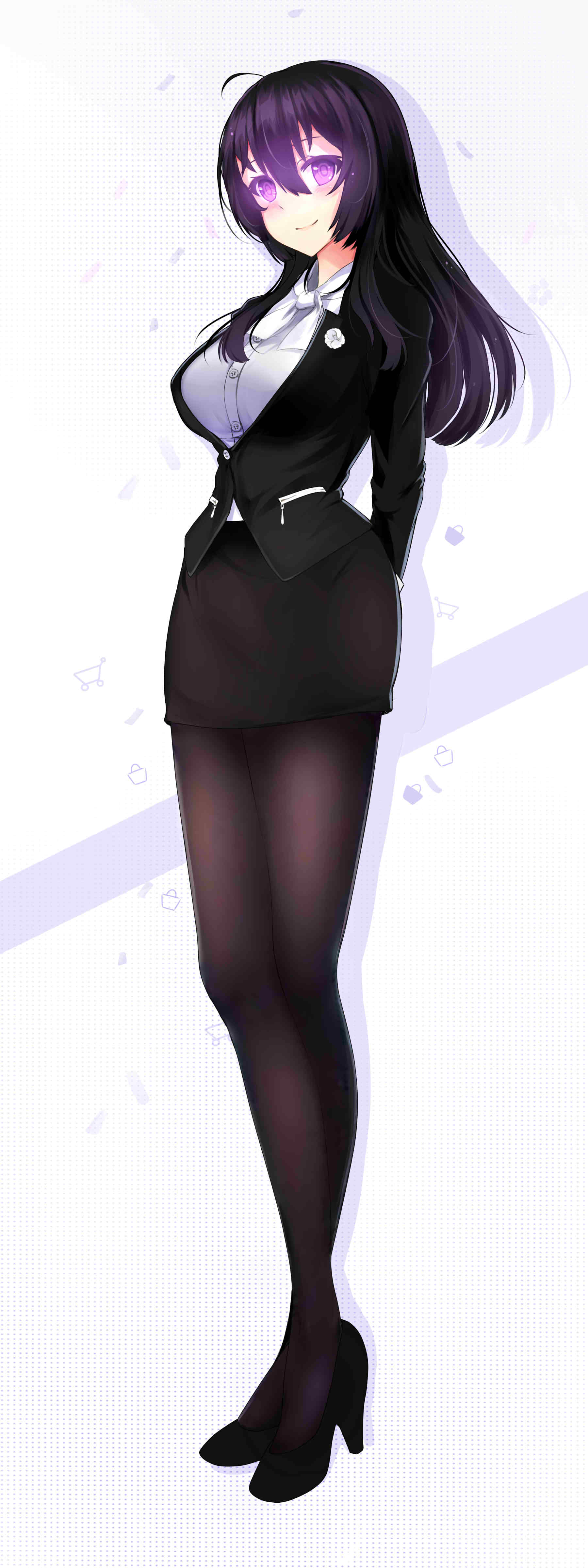 Safebooru - 1girl absurdres ahoge arms behind back beifeng han black hair black legwear blazer ...