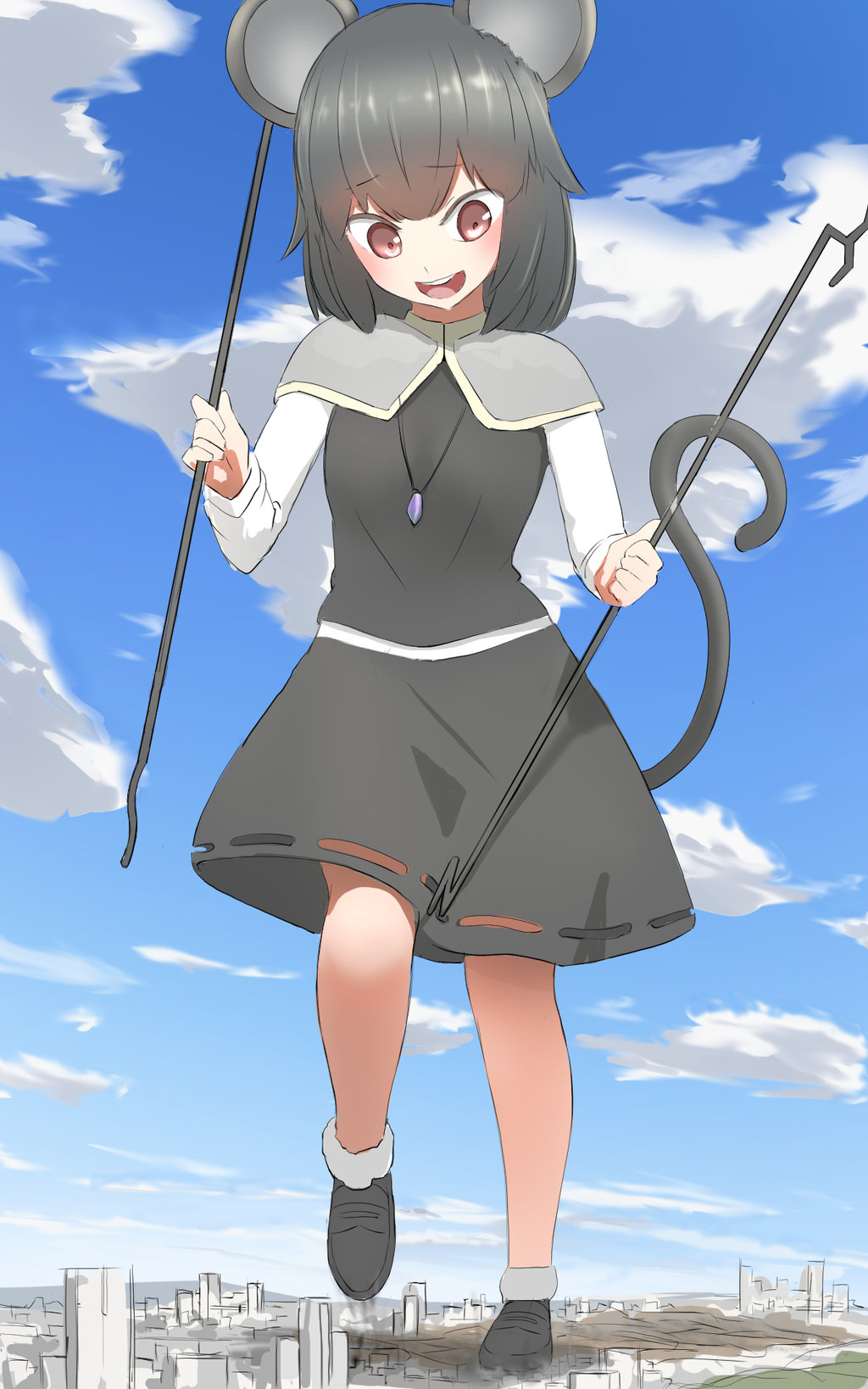 Safebooru - 1girl animal ears dowsing rod giantess highres mouse ears ...