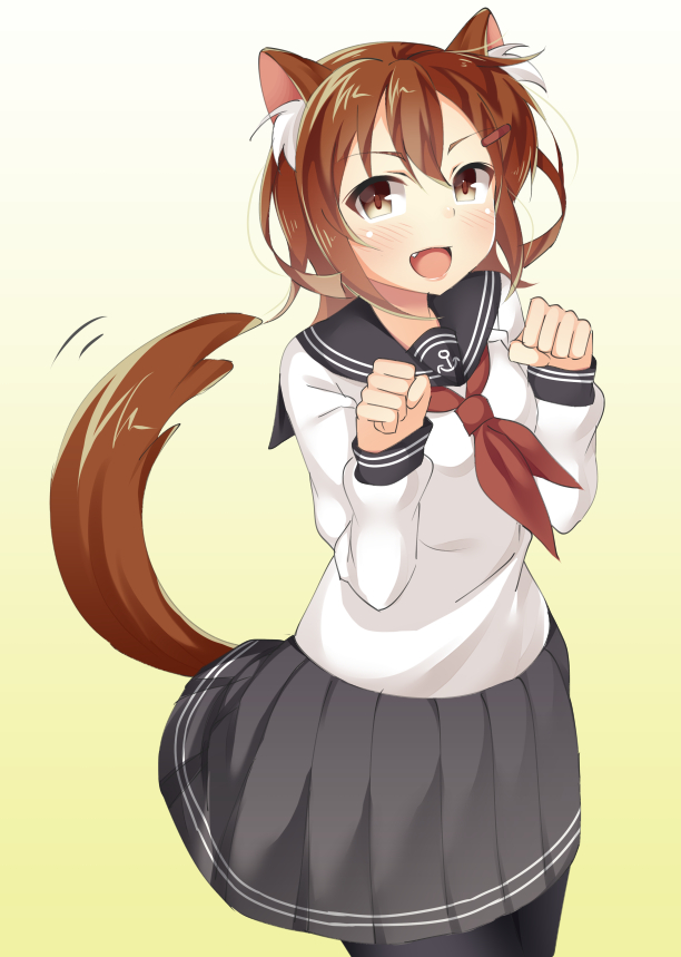 Safebooru - 1girl animal ears brown eyes brown hair dog ears fang ...