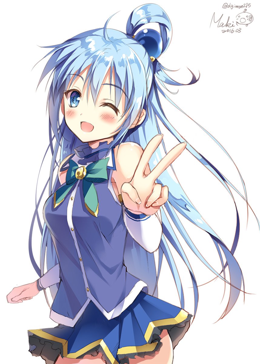 Safebooru - 1girl aqua (konosuba) blue eyes blue hair blush detached sleeves highres kono ...