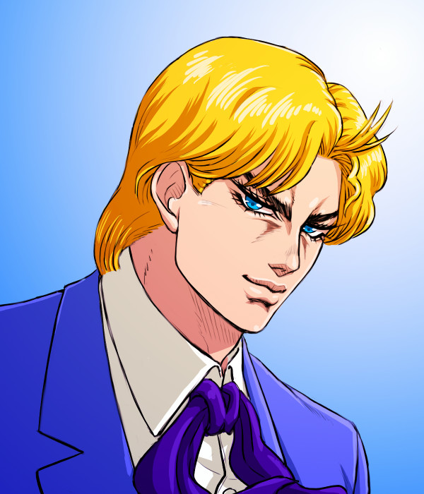 Safebooru - 1boy blonde hair blue background blue eyes c-7 (assate) dio brando formal gradient ...
