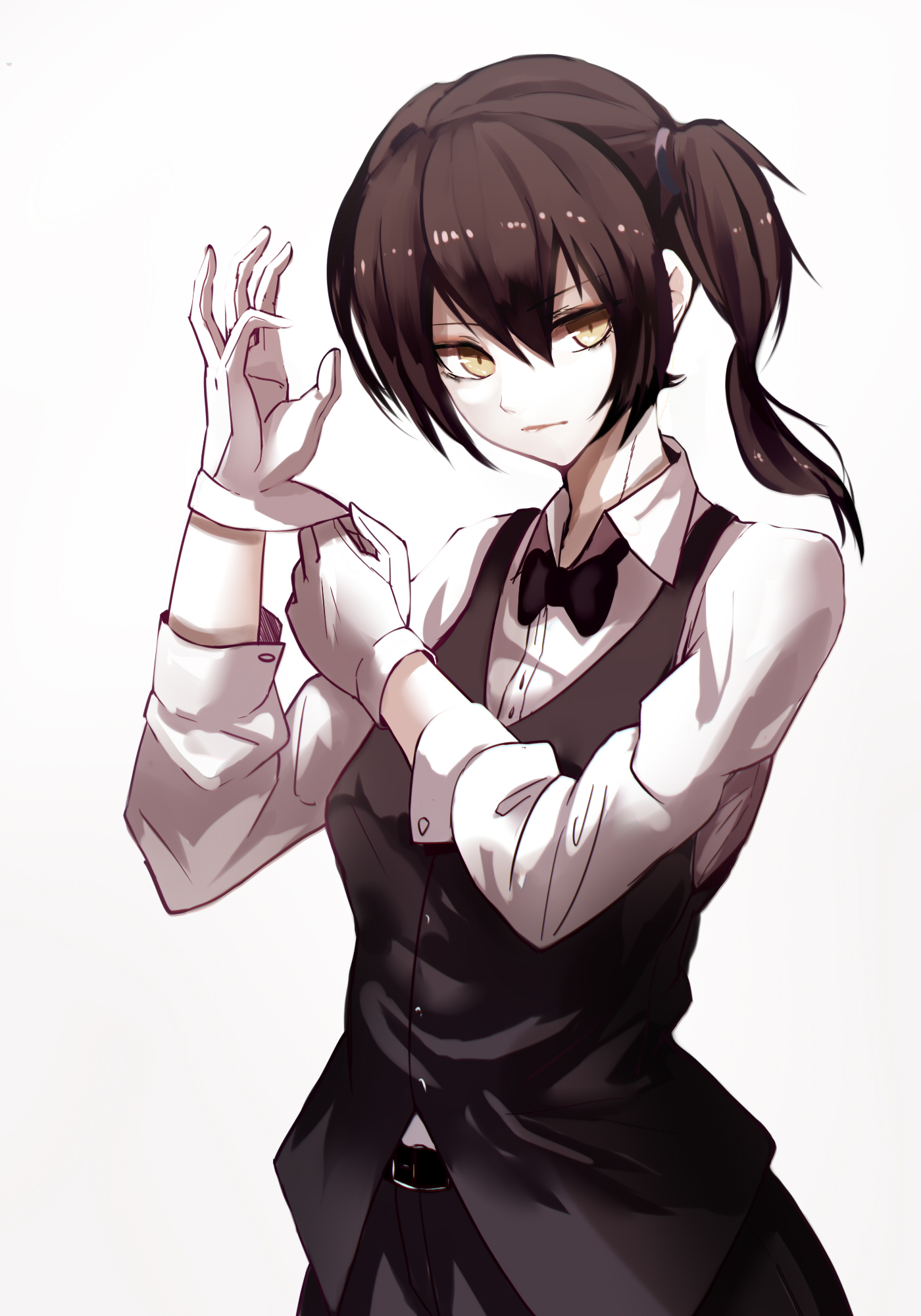 Safebooru - 1girl adjusting clothes adjusting gloves alternate costume belt black bow black ...