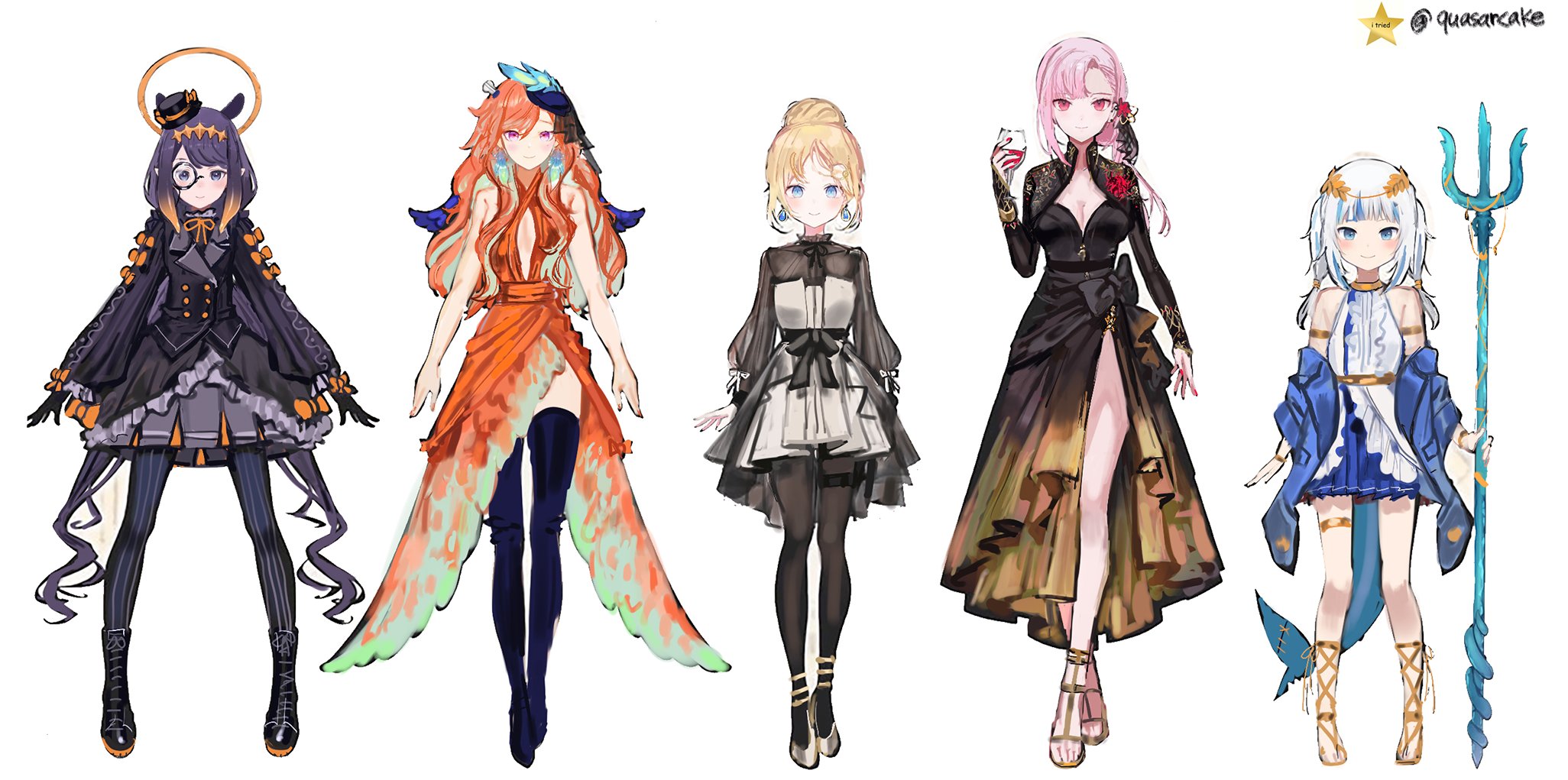 Safebooru - 5girls alternate costume alternate hairstyle blonde hair blue eyes criss-cross ...