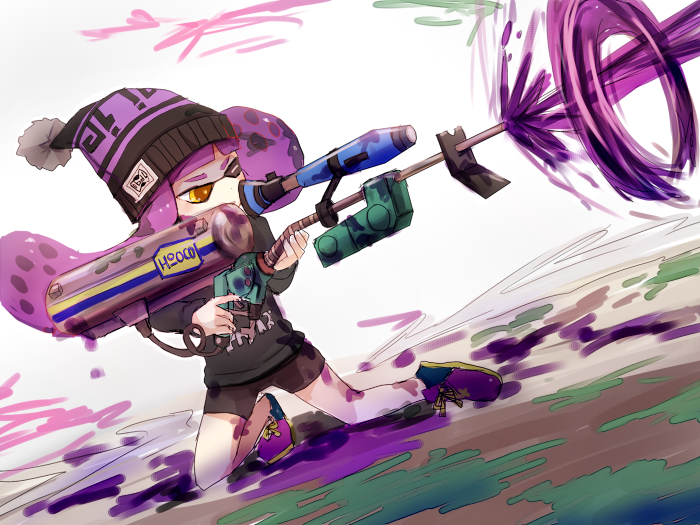 Safebooru - 1girl aiming beanie bike shorts brown eyes domino mask ...