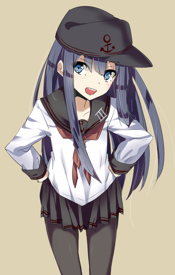 Safebooru - 1girl akatsuki (kantai collection) anchor symbol badge black hair black legwear ...