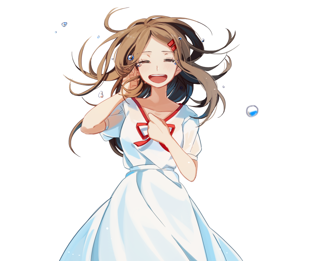 Safebooru - 1girl brown hair closed eyes dress hair ornament hairclip ...