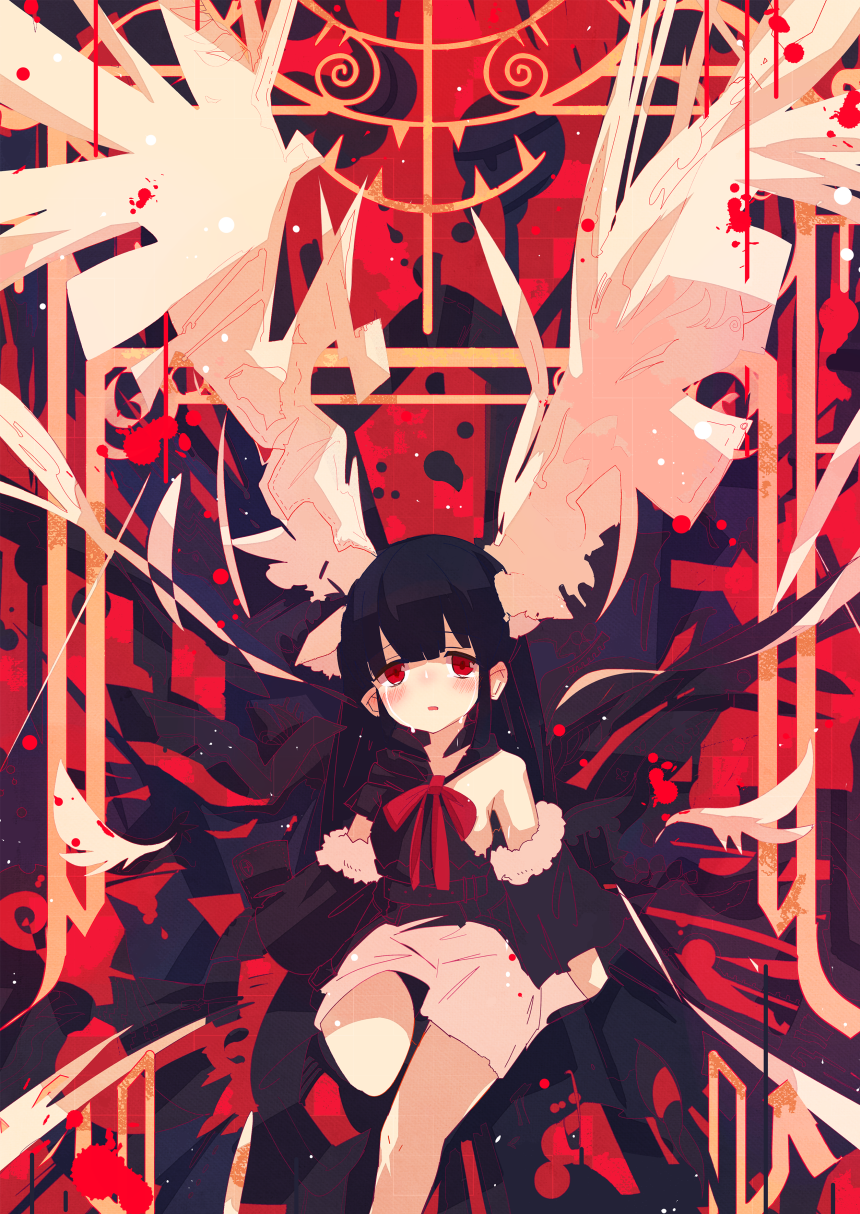 Safebooru - 1girl abstract bangs black hair blood blood splatter blunt bangs blush bow ...