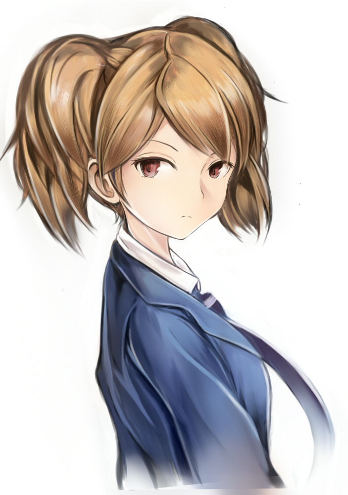 Safebooru - 1girl bangs blazer blue jacket blue necktie breasts brown hair closed mouth collared ...