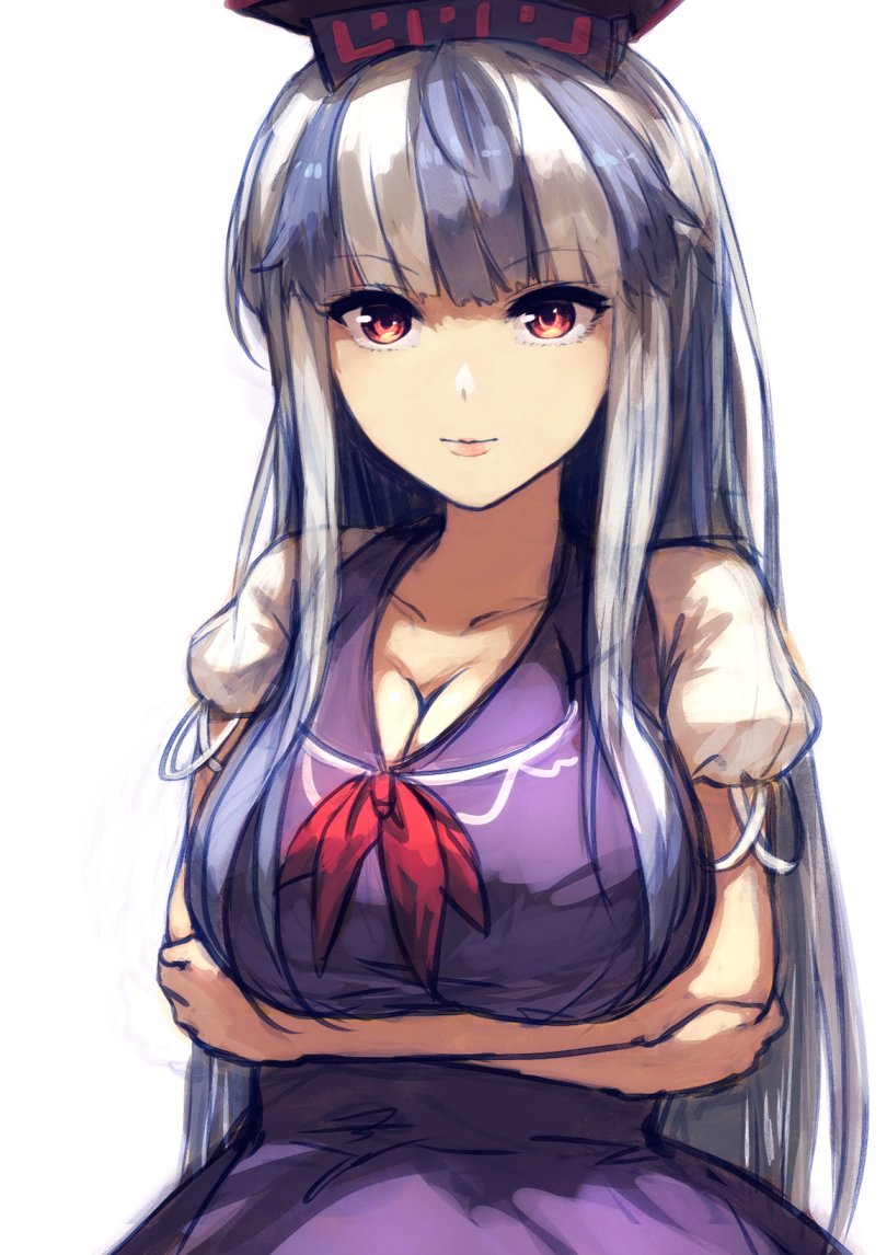 Safebooru 1girl Berabou Blue Dress Blue Hair Breast Hold Breasts 0220