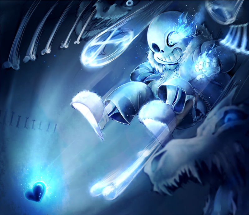 Safebooru - 1boy blue fire bone danmaku fire flaming eye fur trim ...