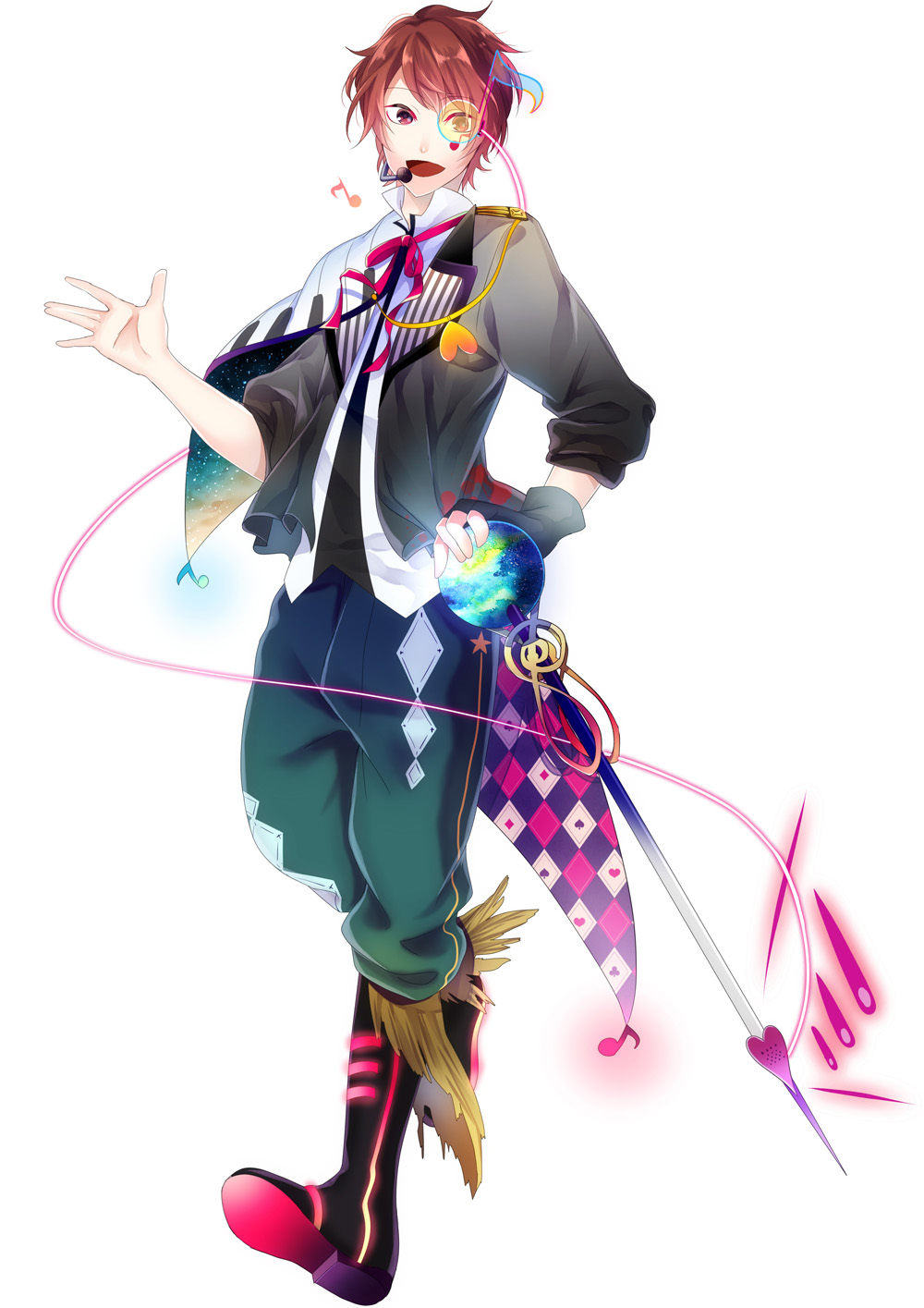 Safebooru - 1boy boots cane cape earth fukase full body headset heart ...