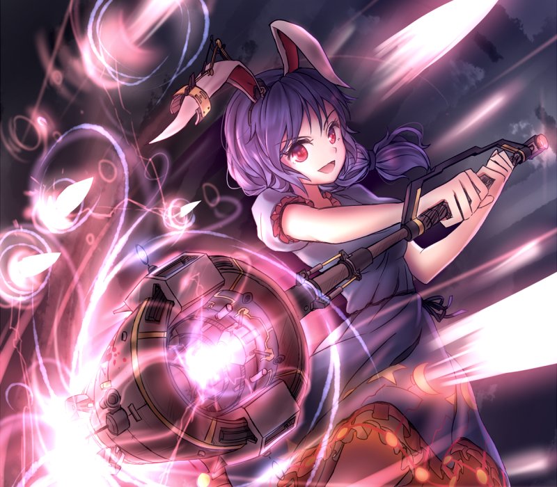 Safebooru - 1girl animal ears bloomers blue dress blue hair danmaku dress glowing glowing weapon ...