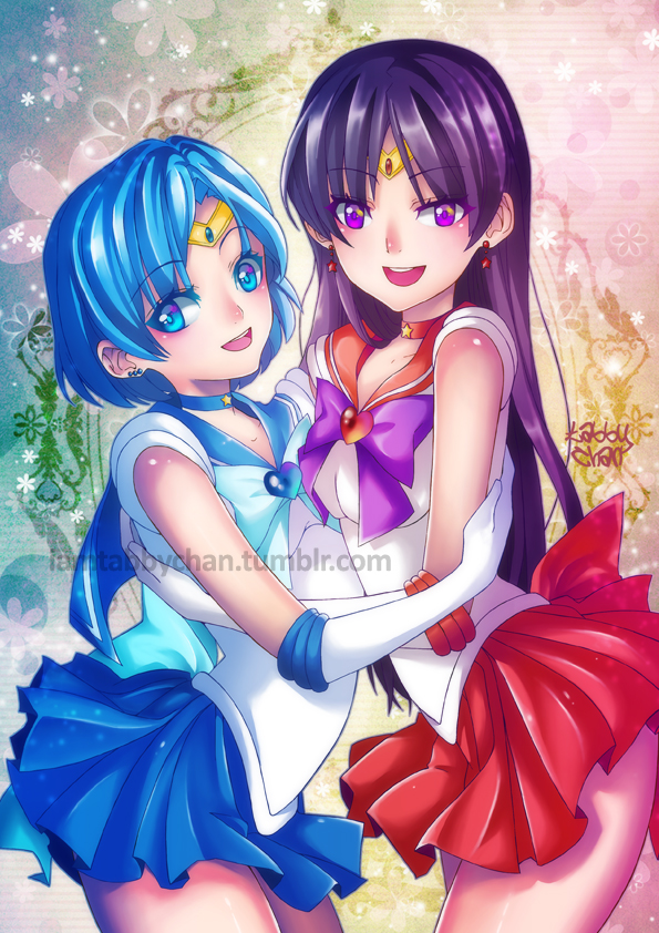 Safebooru - 2girls :d bishoujo senshi sailor moon black hair blue bow blue eyes blue hair blue ...