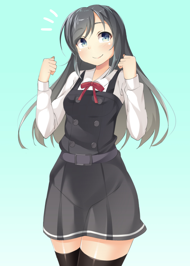 Safebooru - 1girl alternate costume asashio (kantai collection) belt black hair black legwear ...