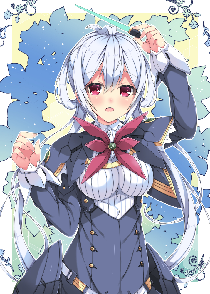Safebooru - 1girl ahoge arm up armor breasts buttons eyebrows eyebrows ...