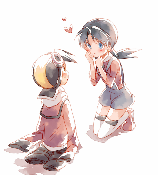 Safebooru - 1boy 1girl :o atom (@tom) back backlighting backwards hat ...