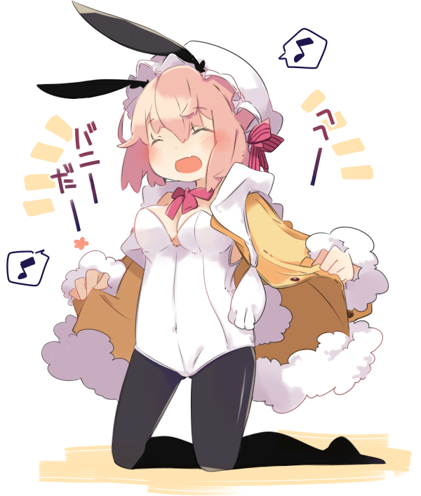 Safebooru - animal ears breasts bunnysuit cape cleavage closed eyes hat ...