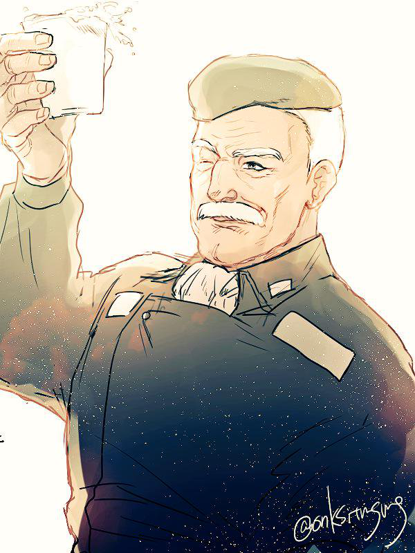 Safebooru - 1boy alcohol alexander bucock beret facial hair ginga eiyuu ...
