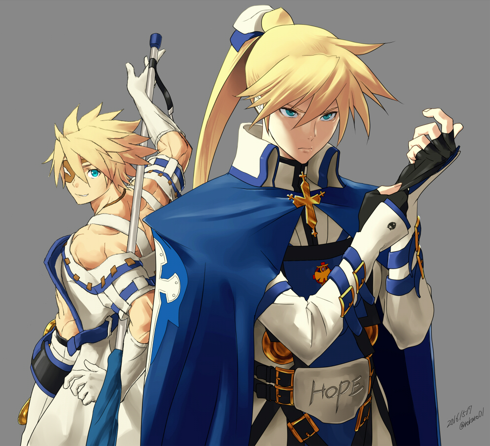 Safebooru - 2boys adjusting clothes adjusting gloves aqua eyes belt blonde hair cape cowboy shot ...