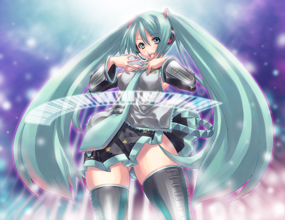 Safebooru - aqua hair detached sleeves hatsune miku headset necktie ...