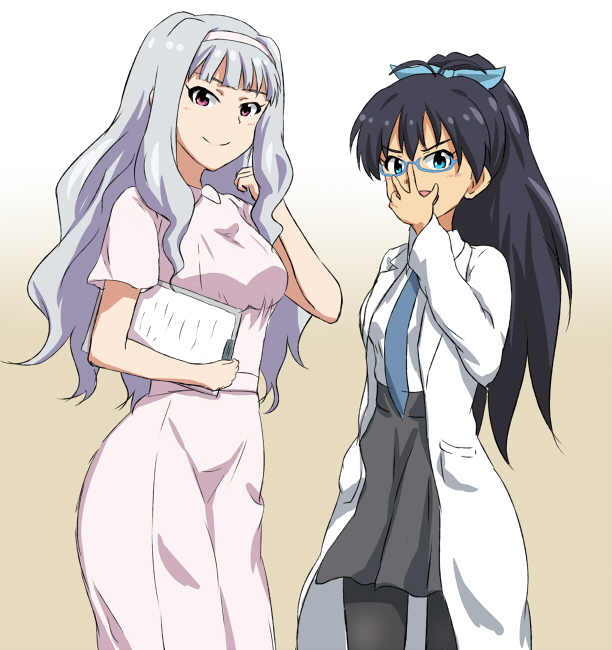 Safebooru - 2girls black hair black legwear blue eyes blue necktie blue ...