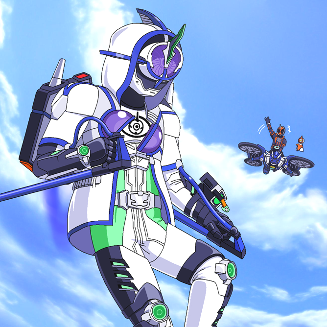 Safebooru - 3boys backpack bag belt cosplay flying hood kamen rider ...