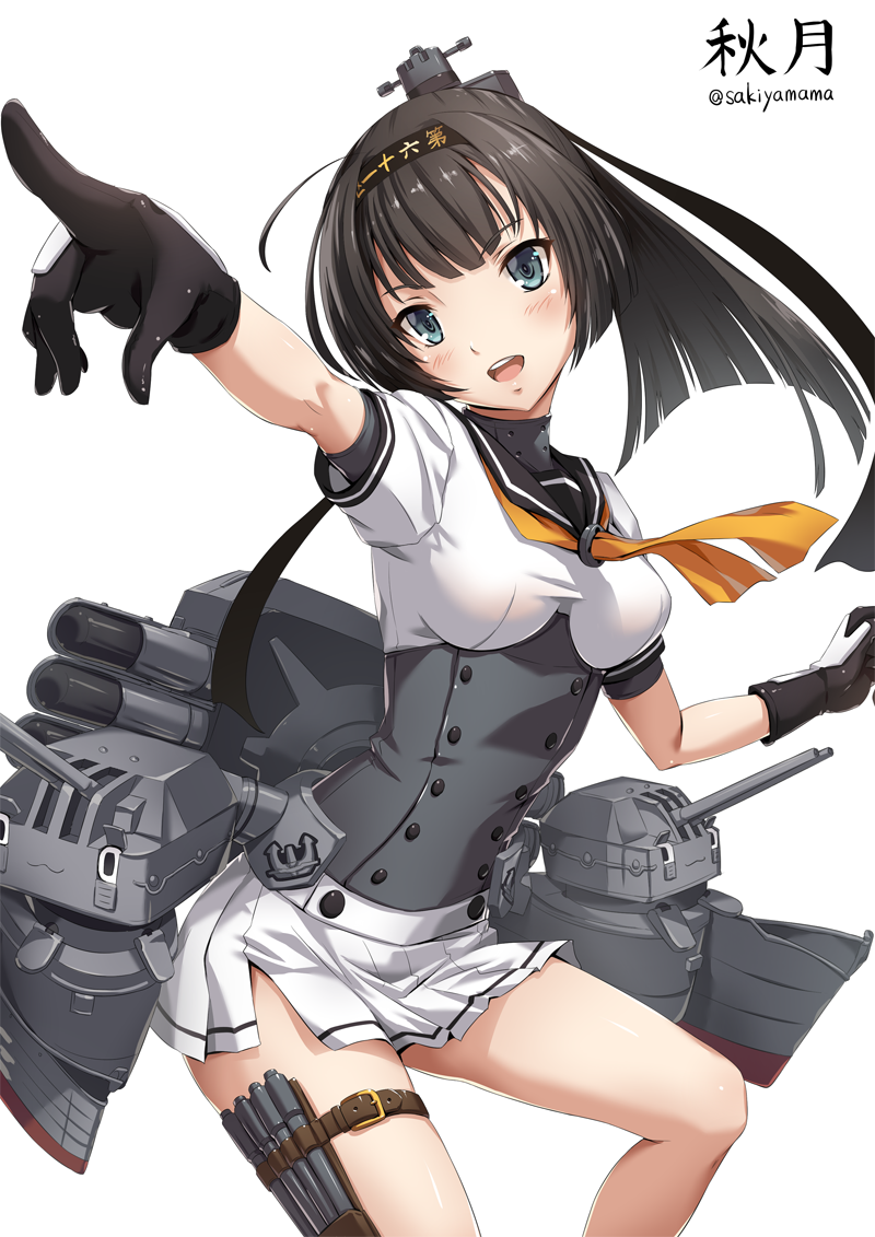 Safebooru - 1girl :d akizuki (kantai collection) artist name bangs black gloves black legwear ...