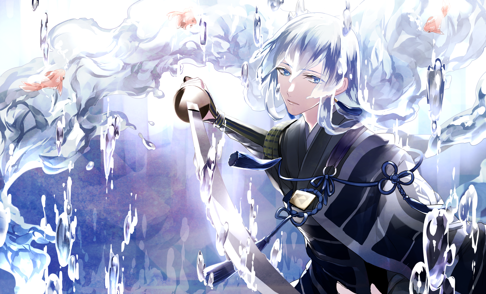 Safebooru - 1boy aiming at viewer armor blue eyes blue hair eyelashes ...
