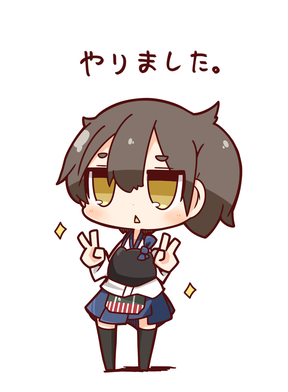 Safebooru - 1girl black legwear brown eyes chibi commentary double v ...
