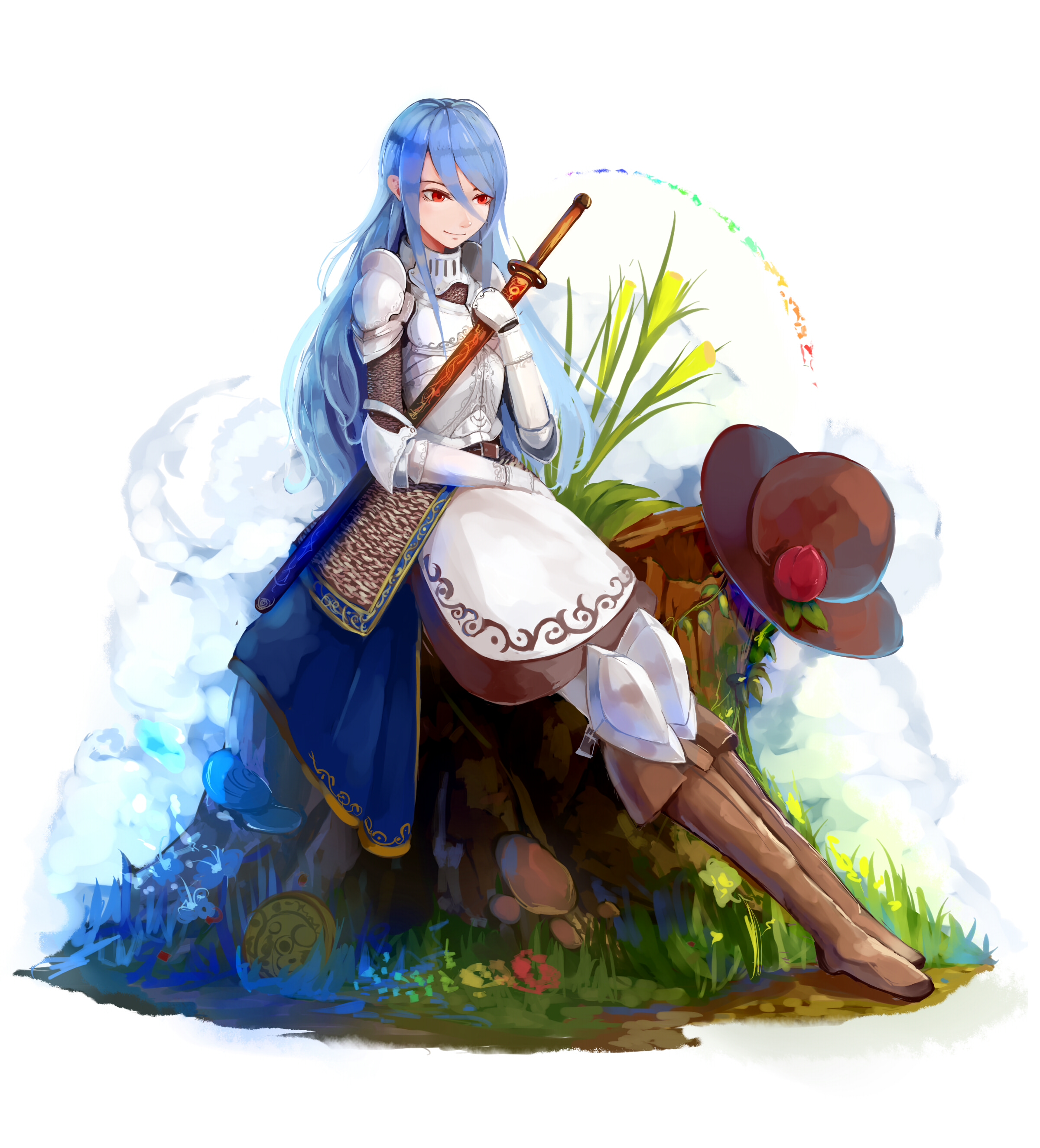 Safebooru - 1girl absurdres alternate costume armor belt blue hair ...