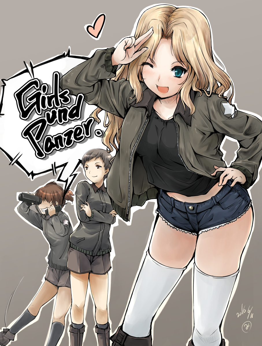 Safebooru - 3girls ;d alisa (girls und panzer) ankle boots bangs binoculars black boots black ...