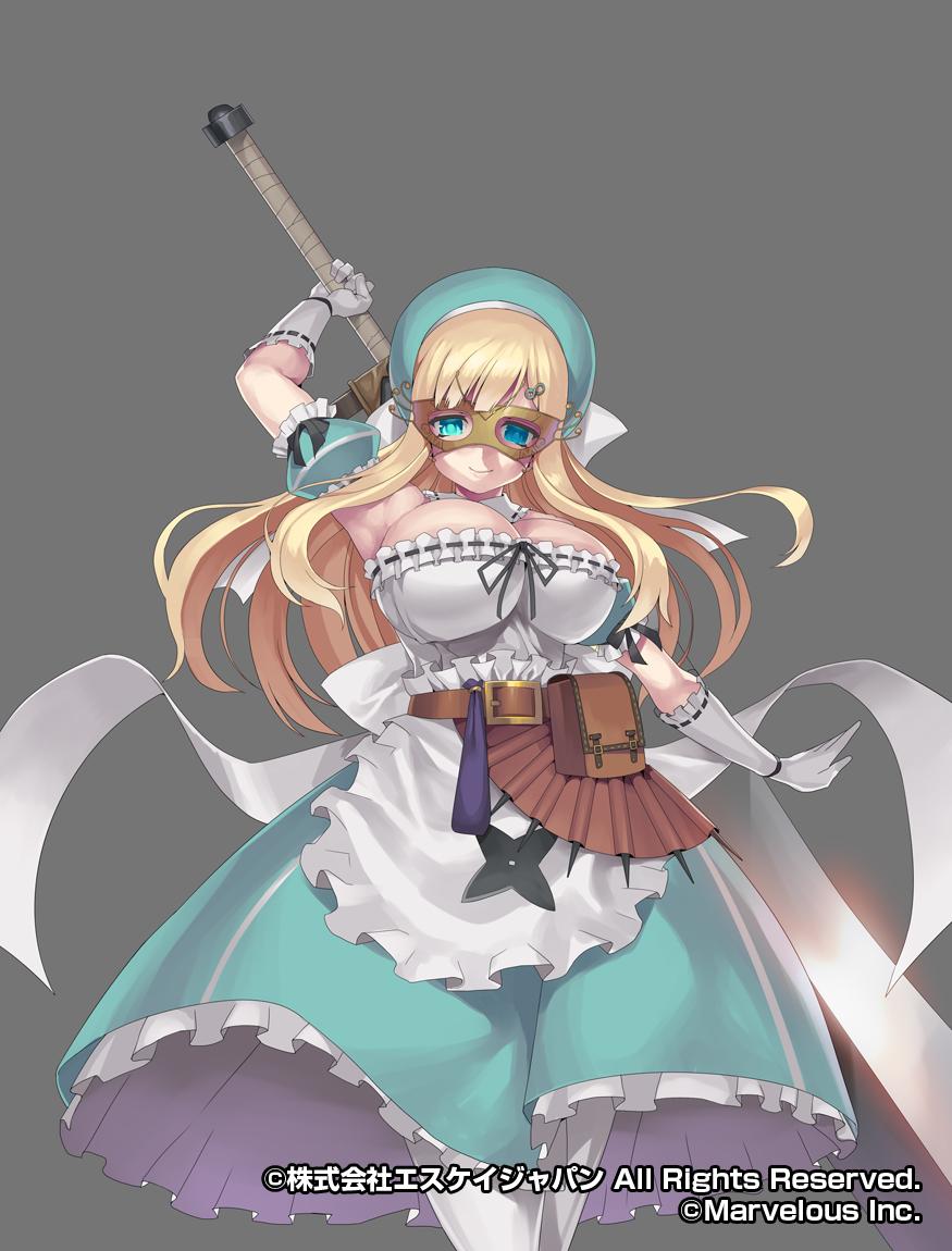 Safebooru - 1girl apron arm up armpits bare shoulders belt black ribbon blonde hair blue eyes ...