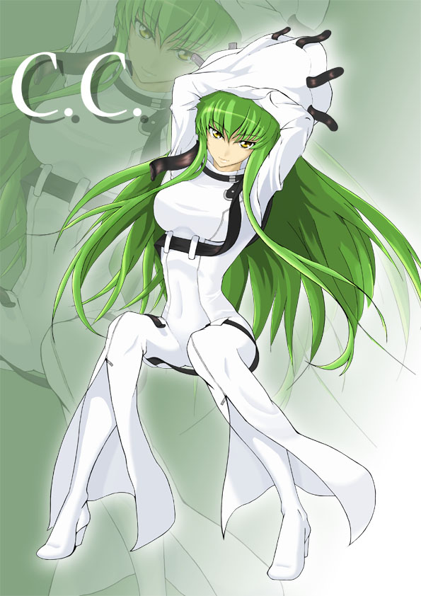 Safebooru - c.c. cc code geass green hair long hair renton solo yellow ...