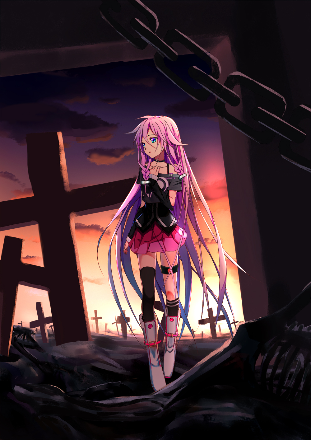 Safebooru - ahoge bare shoulders blue eyes braid choker highres ia (vocaloid) long hair ...