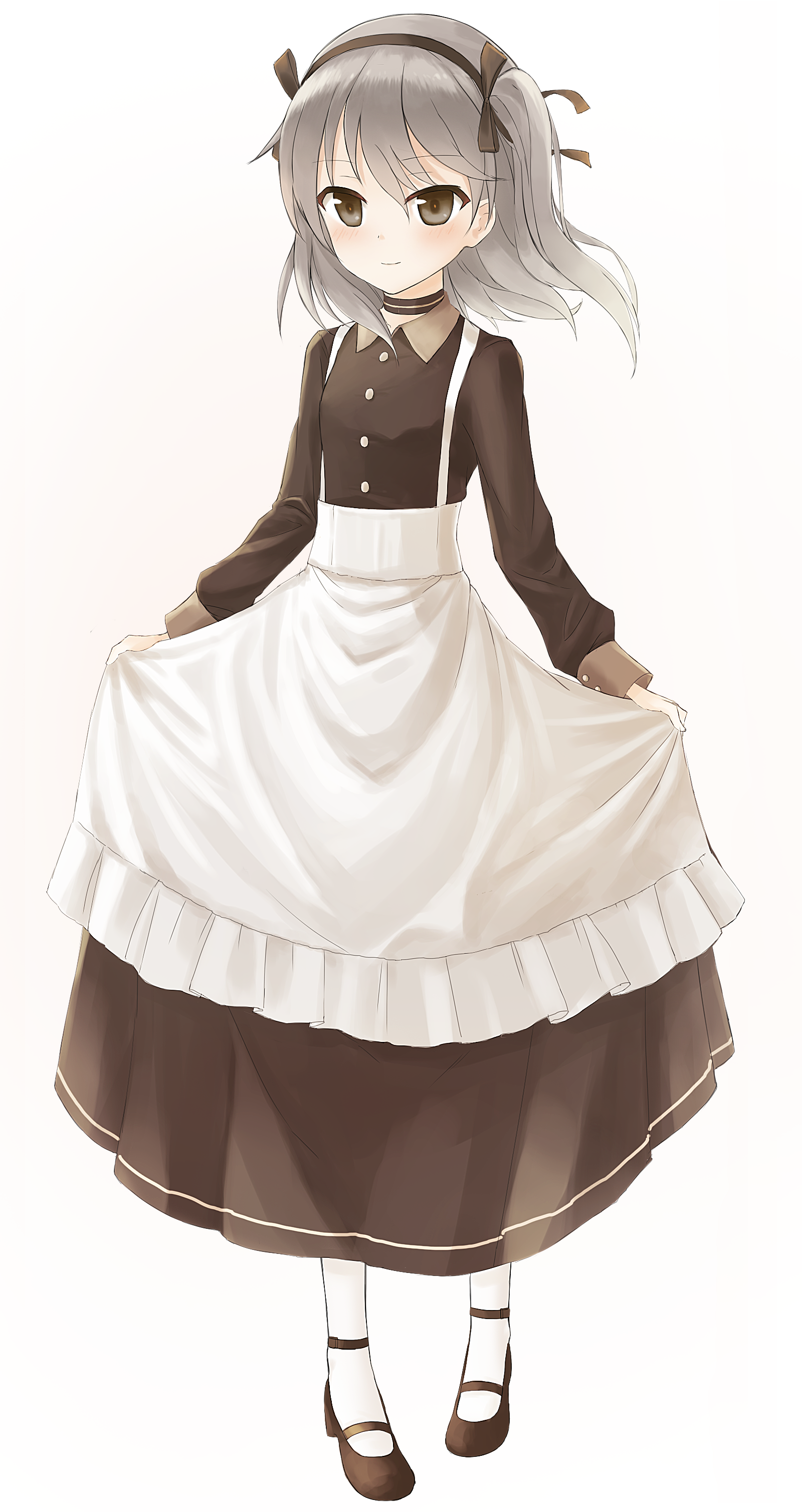 Safebooru - 1girl absurdres alternate costume apron bangs black dress blush brown eyes choker ...