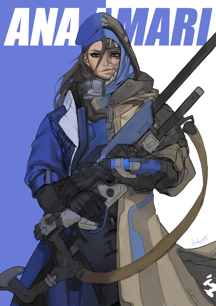 Safebooru - 1girl ana (overwatch) armor bandages beret black gloves ...