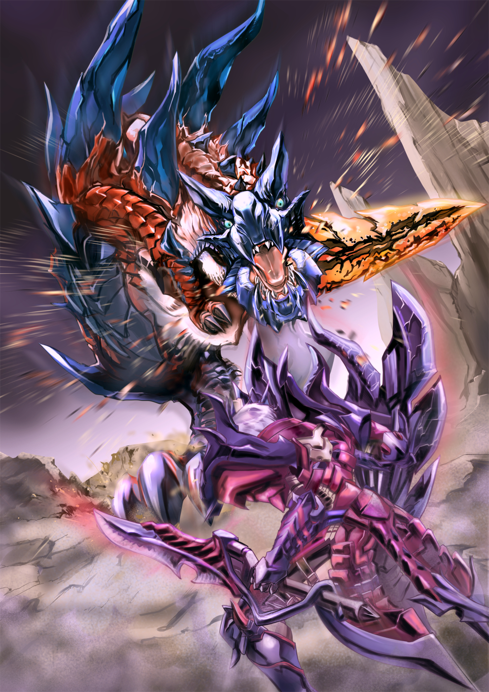 Safebooru - 1girl aqua eyes armor battle capcom charge blade claws from ...