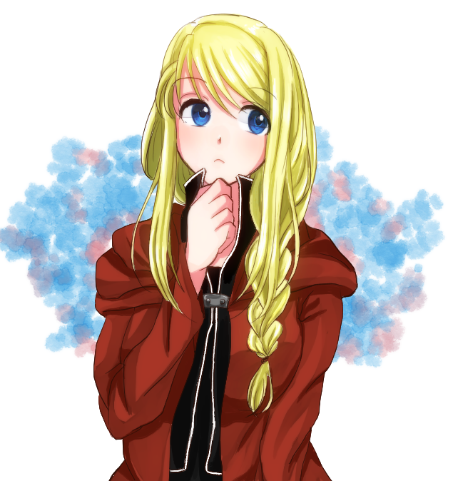 Safebooru - 1girl bangs black shirt blonde hair blue background blue eyes braid cosplay edward ...