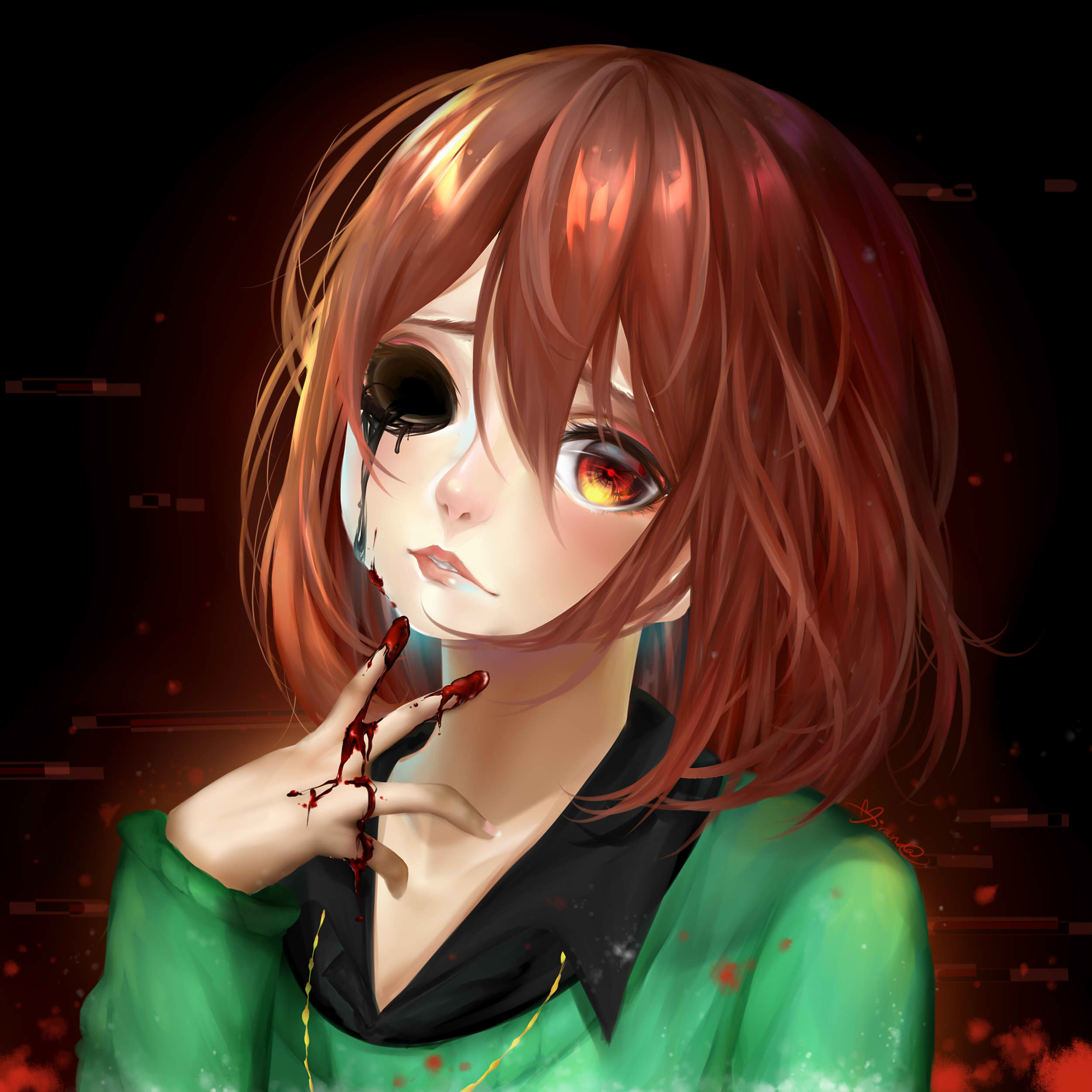 Safebooru - absurdres androgynous blood bloody hands brown eyes brown ...