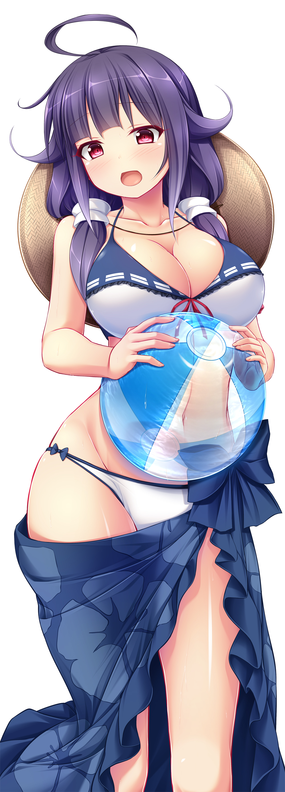 Safebooru - 1girl absurdres ahoge ball bare shoulders beachball bikini blush breasts cleavage ...