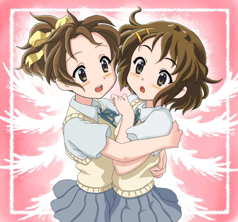 Safebooru - brown eyes brown hair chunpai hair ornament hairclip hirasawa ui hirasawa yui hug k ...