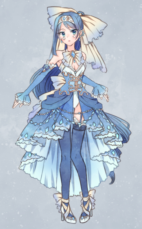Safebooru - 1girl aurorus bare shoulders blue dress blue eyes blue hair blue legwear detached ...