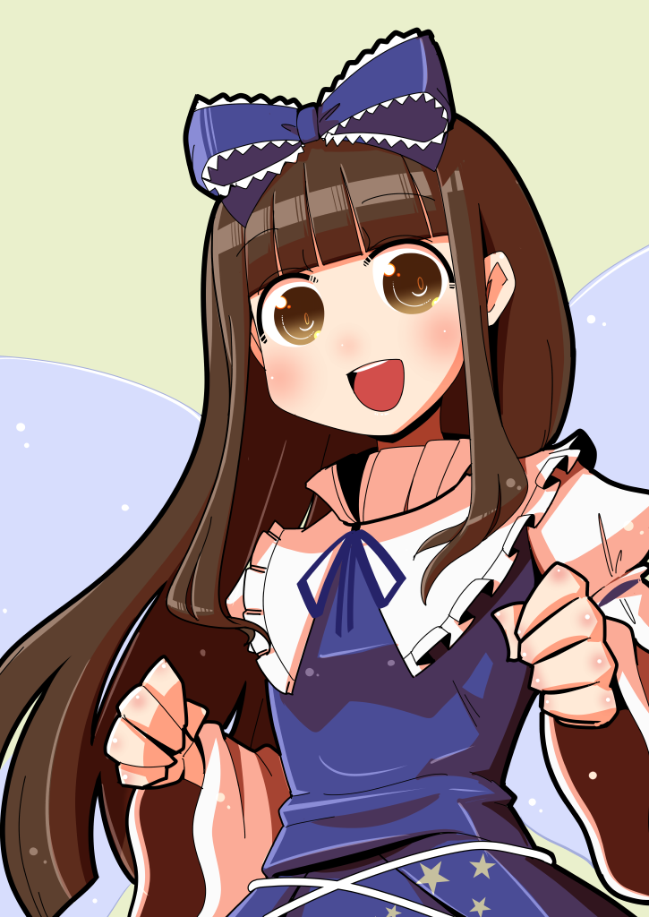 Safebooru 1girl Bangs Blue Dress Blunt Bangs Blush Bow Brown Eyes 4377