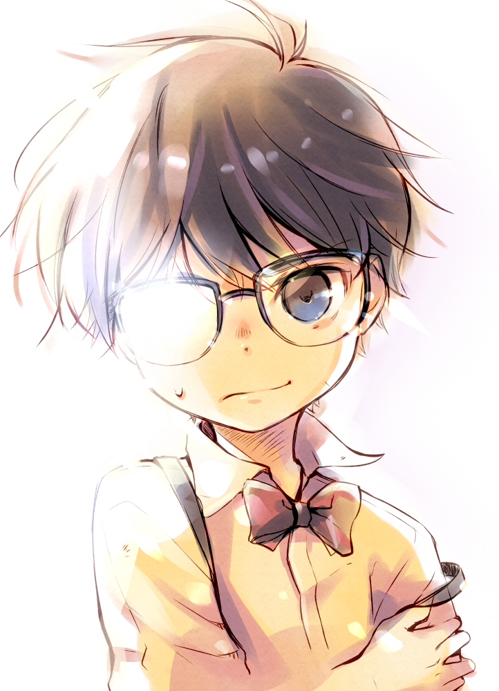 Safebooru - 1boy :s black-framed eyewear blue eyes bow bowtie brown hair child edogawa conan ...