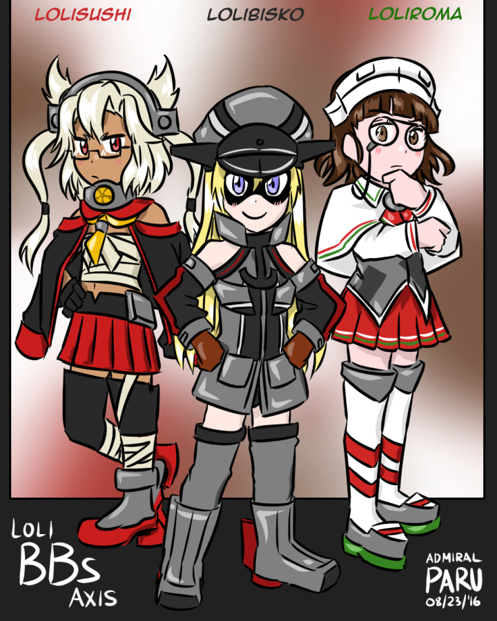 Safebooru - 3girls admiral paru anchor bismarck (kantai collection) black gloves black legwear ...