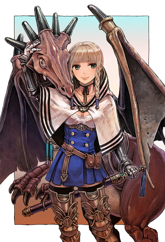 Safebooru - 1girl armor armored boots belt blonde hair boots braid brown eyes capelet choker ...