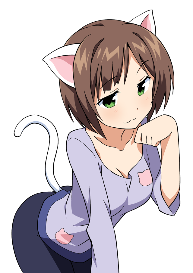 Safebooru - 1girl :3 anbe masahiro animal ears breasts brown hair cat ...