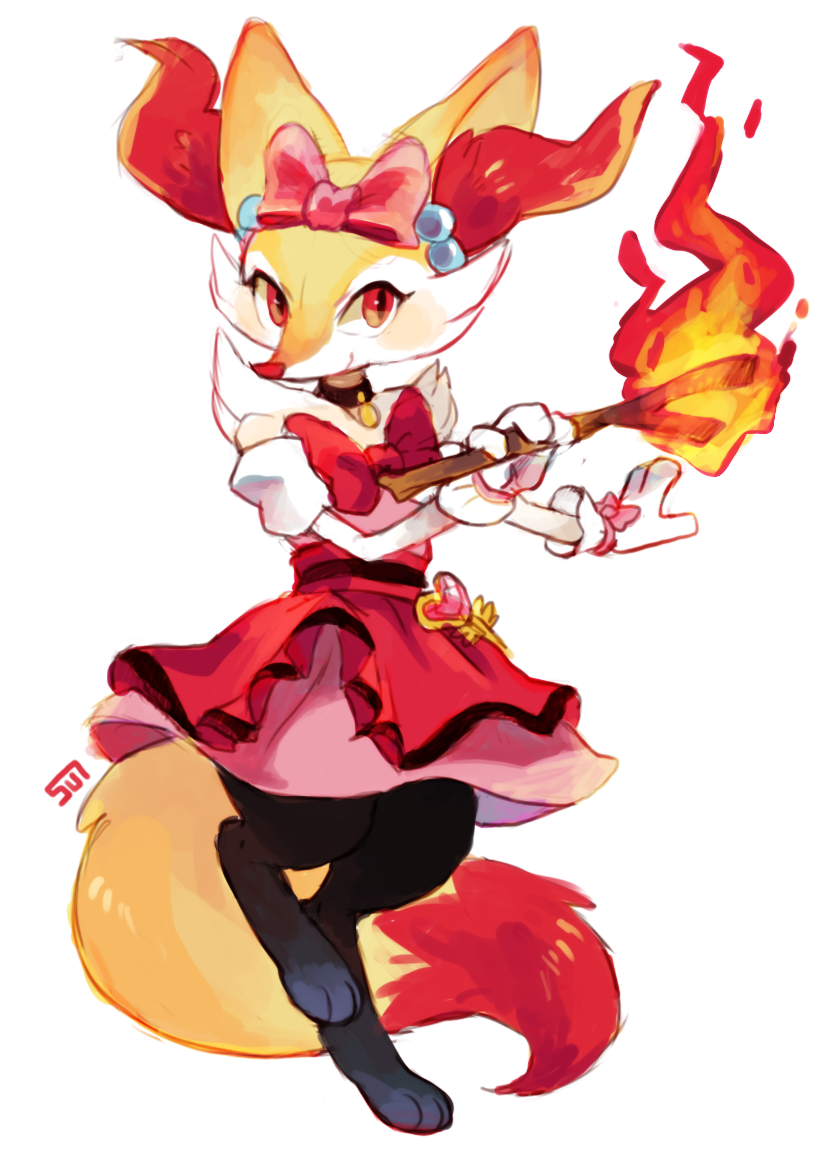 Safebooru - bow braixen choker dress fire flame fug (4chan) hair bow no ...
